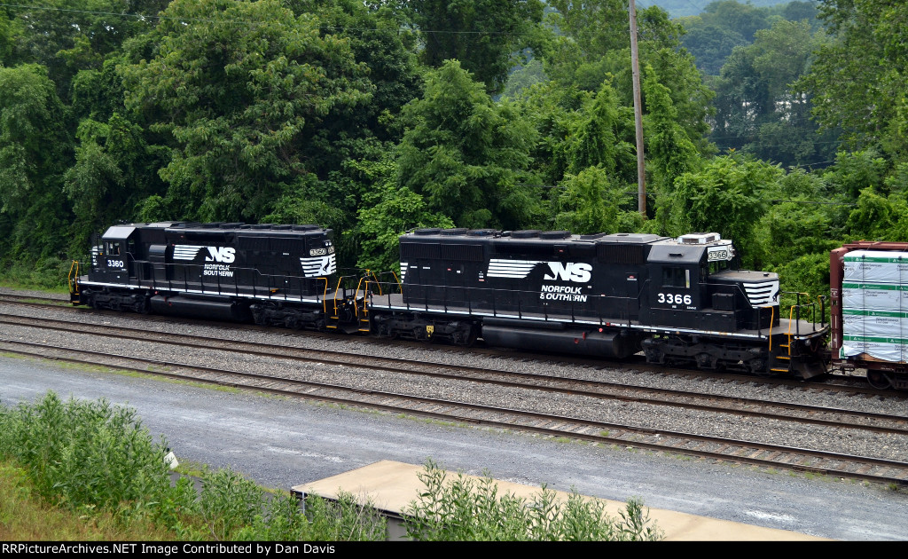 NS SD40-2 3366 trails 3360 on H65